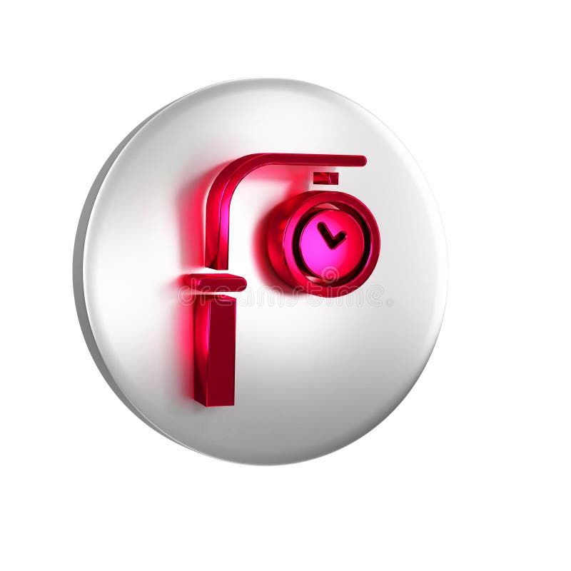 Red Train Station Clock Icon Isolated on Transparent Background. Silver ...