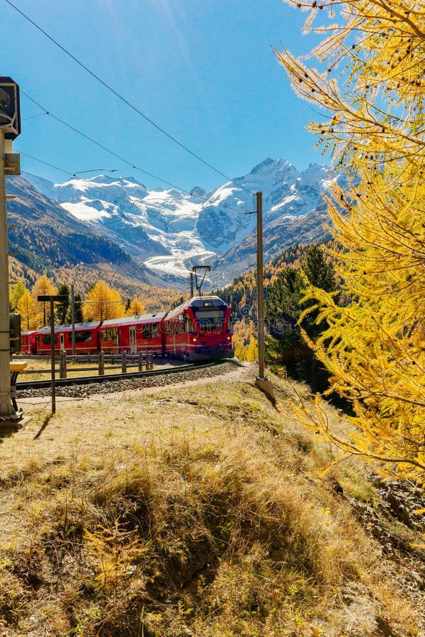 Red Train - Bernina Pass Switzerland Stock Image - Image of alpine ...