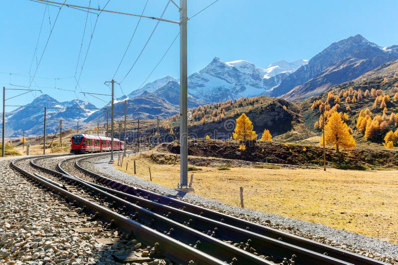 Red Train - Bernina Pass Switzerland Stock Image - Image of alpine ...