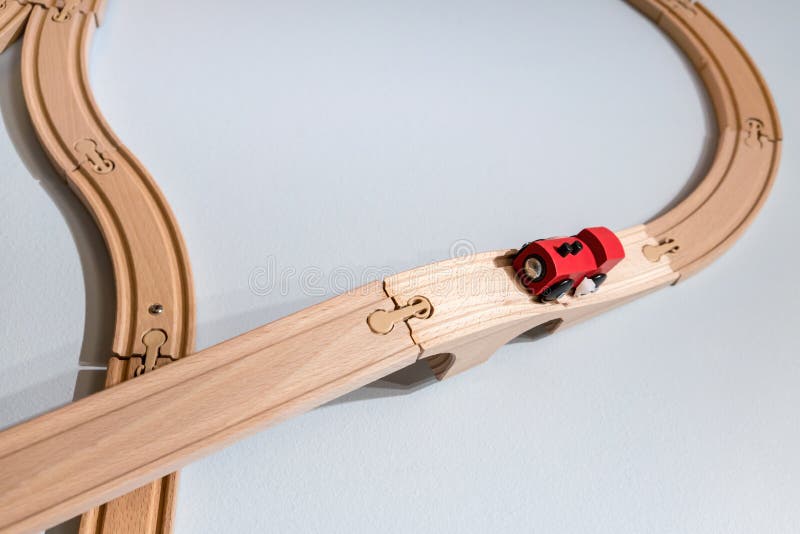 Red Train Toy on Plastic Wooden Track on White Stock Image - Image of ...