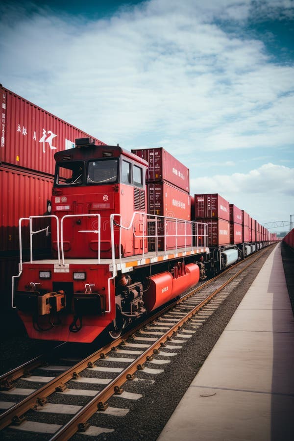 Red Train is on the Tracks with Sky Background. Generative AI Stock ...