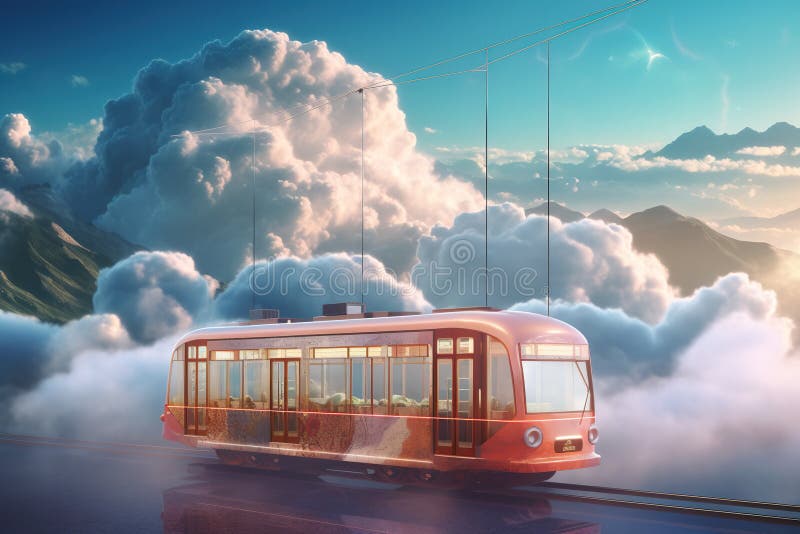 A Red Train Traveling Down a Track Next To a Mountain. Generative AI ...