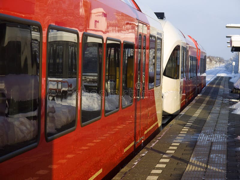 Red Train Waiting at a Dutch Railway Station Stock Image - Image of ...