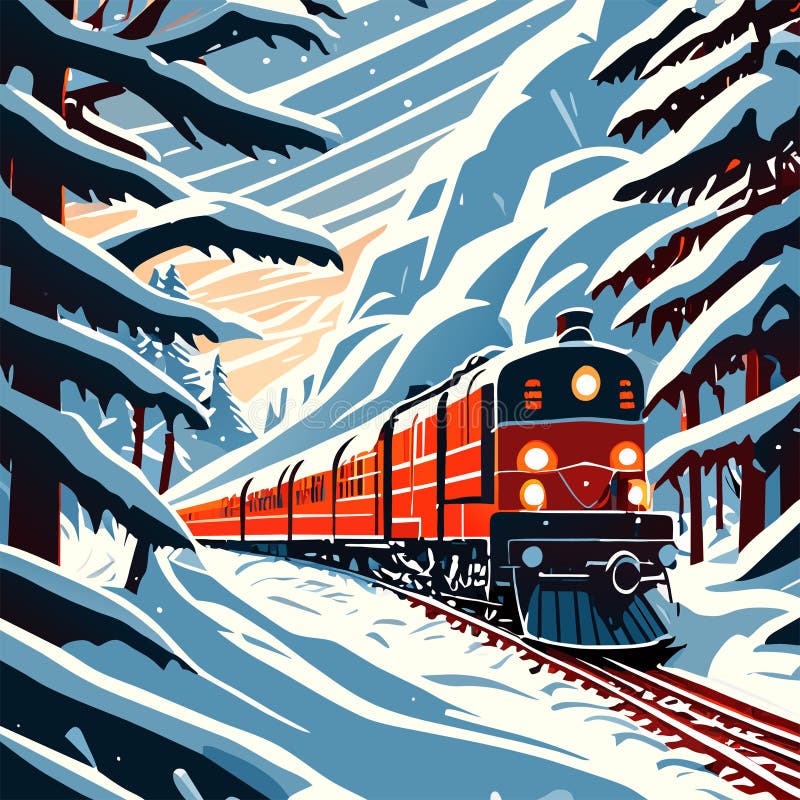 Red Train in the Winter Forest. Vector for Your Design. AI Generated ...
