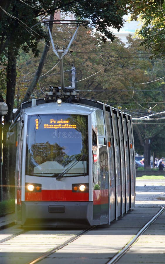 Red Tram Carries Passengers for European Cities Stock Image - Image of ...
