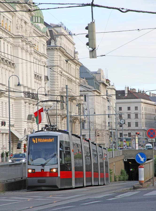 Red Tram Carries Passengers for European Cities Stock Image - Image of ...