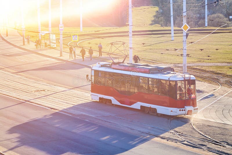 Red tram in Eastern Europe editorial stock photo. Image of europe ...