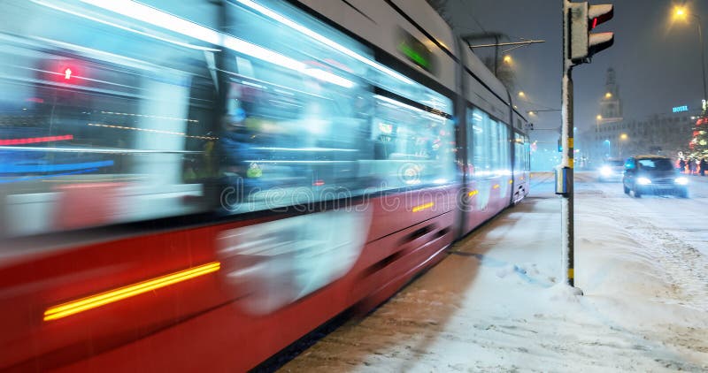 Dynamic Cityscape Red Tram Motion Blur Stock Photos - Free & Royalty ...