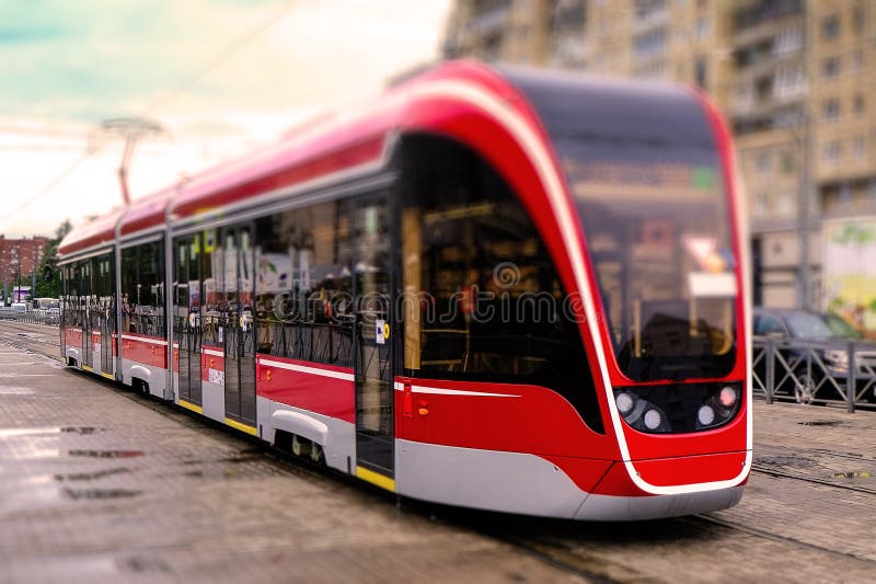 Red Tram on the Streets of the City Stock Photo - Image of tourism ...