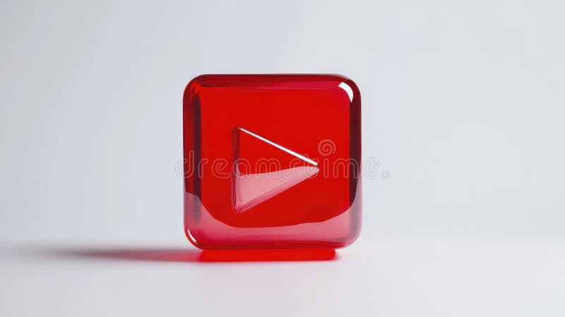Red Translucent Play Button Cube on White Background Stock Illustration ...