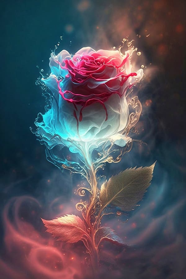 Red Translucent Rose in Blue and Red Light Stock Illustration ...