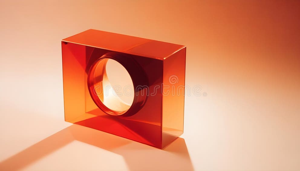 A Red, Translucent, Square Object with a Large Circular Opening in the ...
