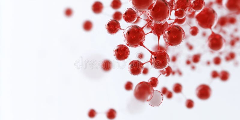 Red Transparent Molecules on White Background: Abstract Scientific ...