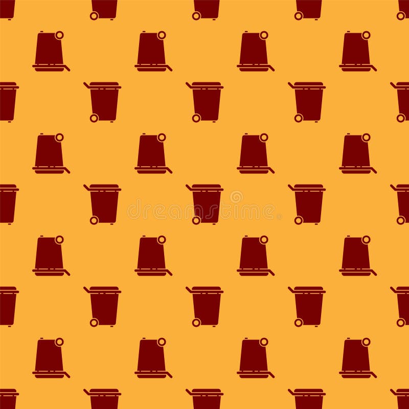 Red Trash Can Icon Isolated Seamless Pattern on Brown Background ...
