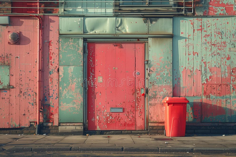 A Red Trash Can Placed in Front of a Building, Serving As a Disposal ...