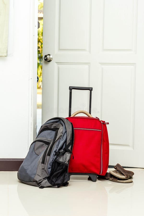 Red Travel Bag , Backpack and Shoes Stock Photo - Image of accessory ...