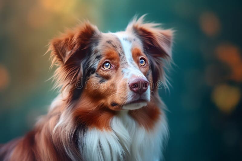 Red Tree Australian Shepherd Dog, Aussie. Dog Portrait Stock Photo ...