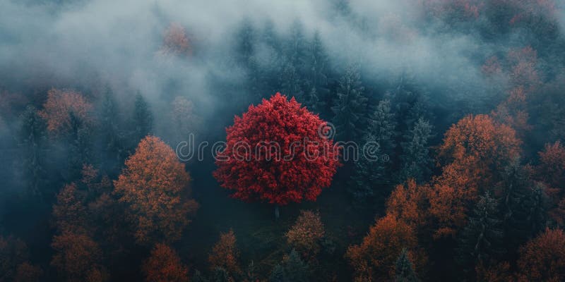 Red Tree in Forest stock photo. Image of bushes, fall - 379102472