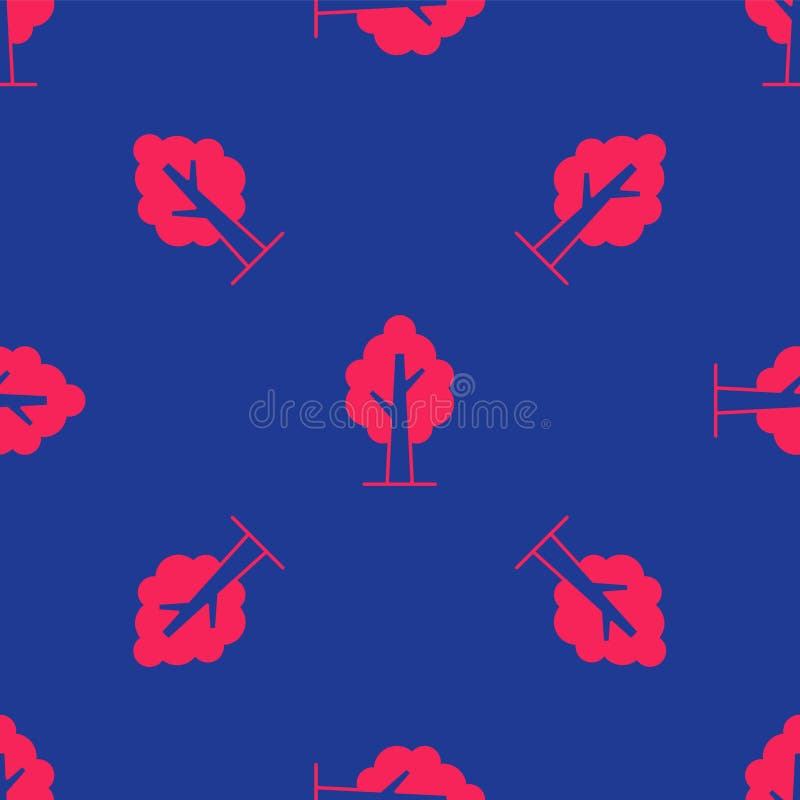 Red Tree Icon Isolated Seamless Pattern on Blue Background. Forest ...