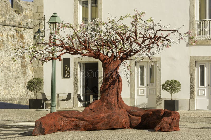 Red Tree in a Public Place for Visitors Stock Image - Image of enjoy ...