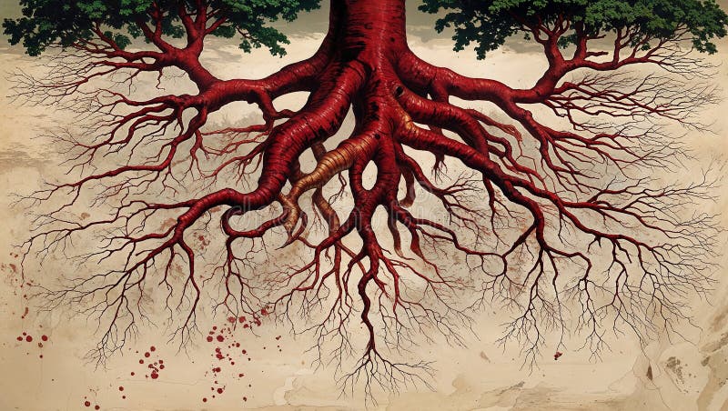 Red Tree Roots Growing Above Ground Spreading Branches Stock ...