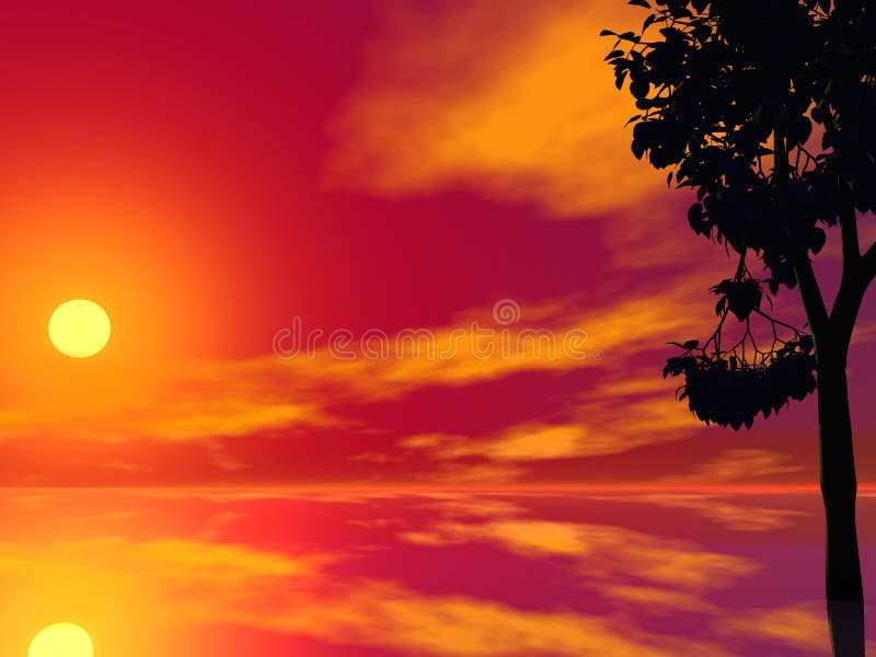 Red Tree Sunset stock illustration. Illustration of sunrise - 252522