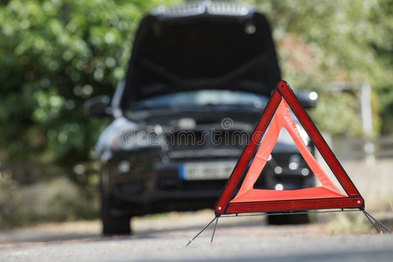 Red triangle car on road stock image. Image of failure - 267208705