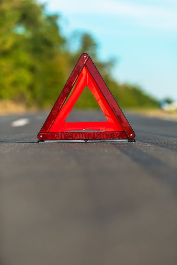 Red triangle of a car stock image. Image of vehicle, roadside - 46137435