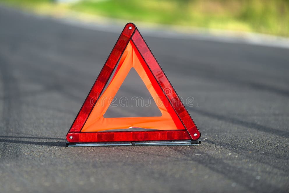 Red triangle of a car stock image. Image of highway, travel - 46588625