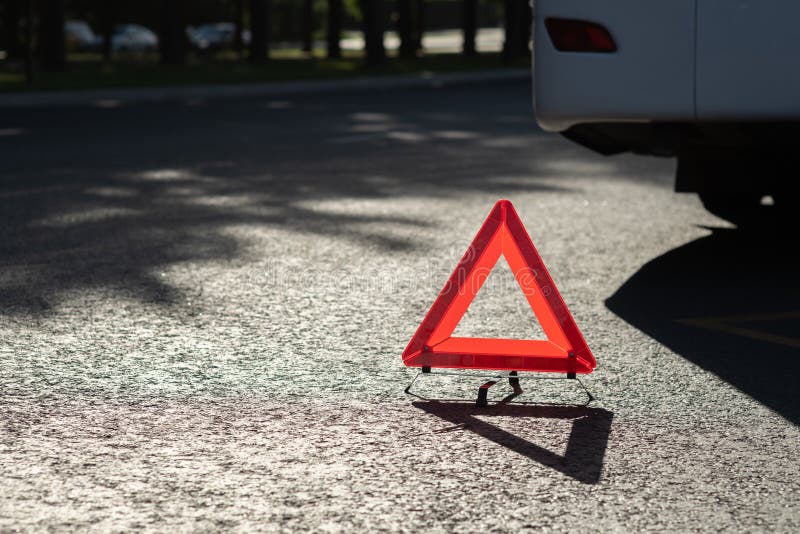 Red Triangle of a Car on the Road Stock Image - Image of failure, road ...