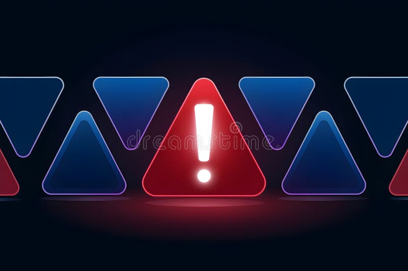 Red Triangle with Exclamation Mark Glows among Blue, Dark Background ...