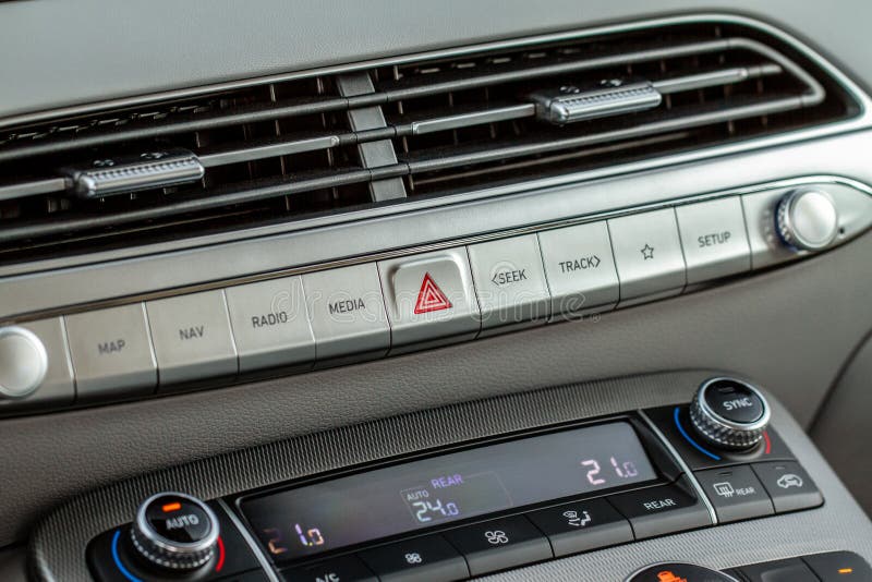 Red Triangle Hazard Light Button on Car Dashboard. Stock Image - Image ...