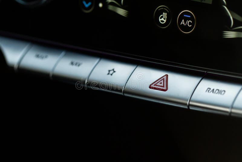 Red Triangle Hazard Light Button on Car Dashboard Stock Image - Image ...