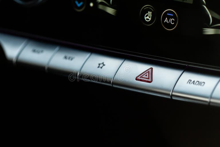 Red Triangle Hazard Light Button on Car Dashboard Stock Image - Image ...