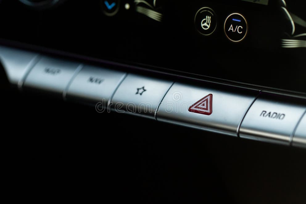 Red Triangle Hazard Light Button on Car Dashboard Stock Image - Image ...