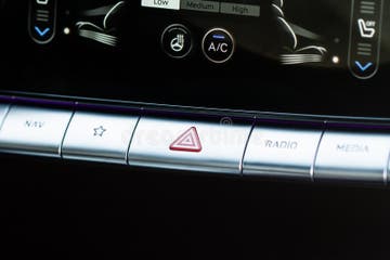 Red Triangle Hazard Light Button on Car Dashboard. Stock Image - Image ...