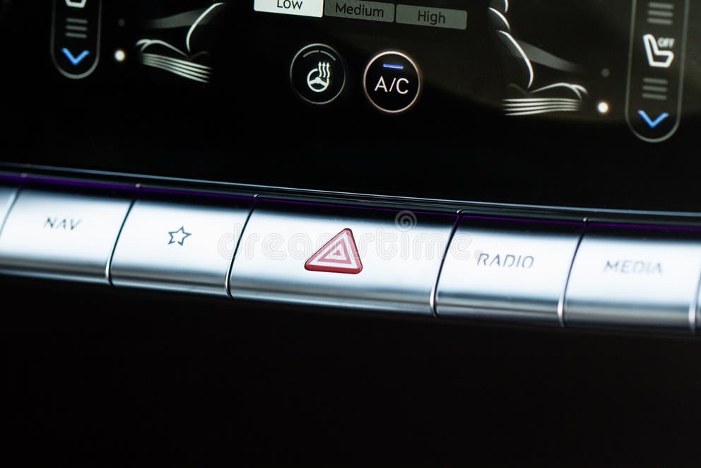 Red Triangle Hazard Light Button on Car Dashboard. Stock Image - Image ...