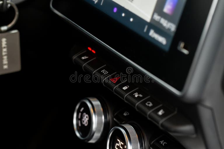 Red Triangle Hazard Light Button on Car Dashboard. Stock Image - Image ...