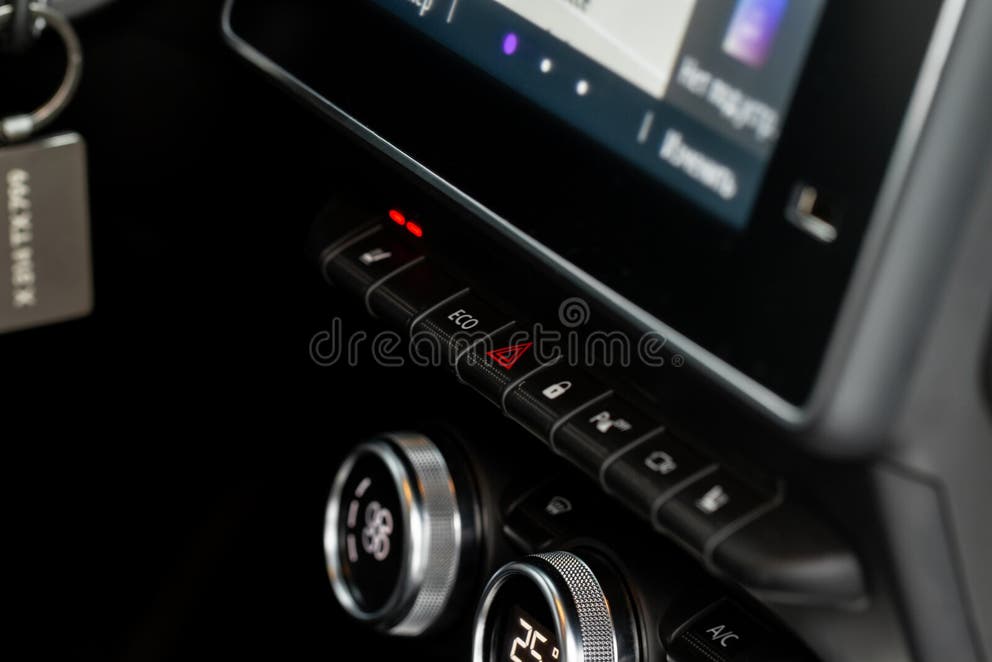 Red Triangle Hazard Light Button on Car Dashboard. Stock Image - Image ...