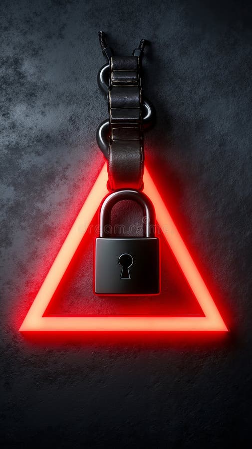 A Red Triangle with a Padlock on a Black Background Stock Image - Image ...