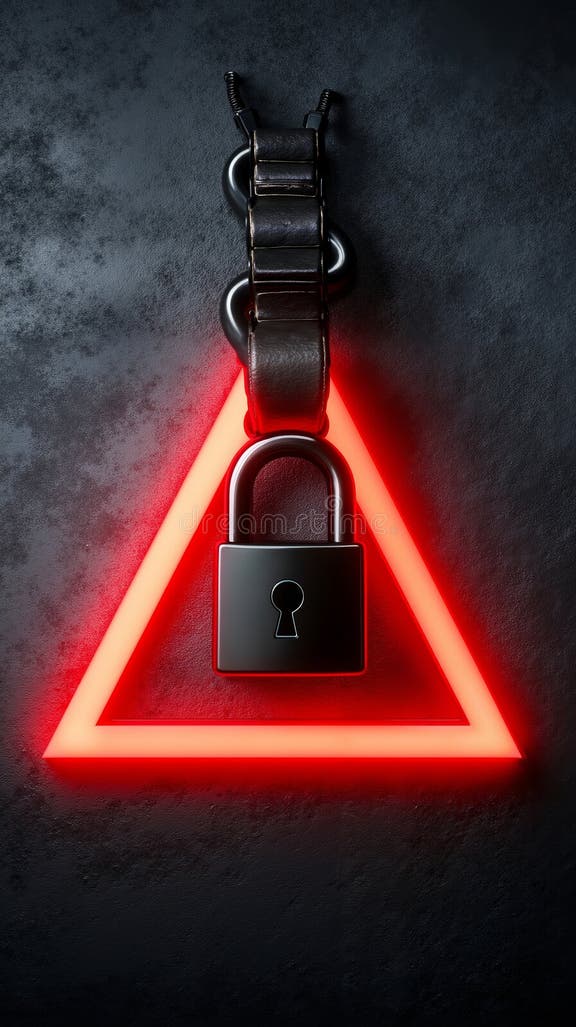 A Red Triangle with a Padlock on a Black Background Stock Image - Image ...