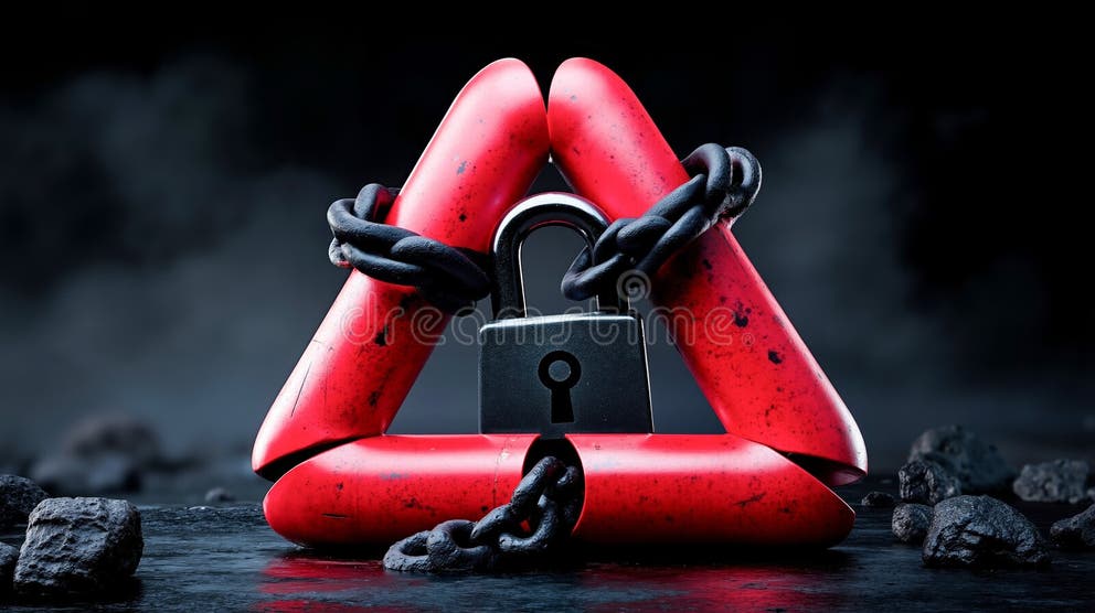A Red Triangle with a Padlock and Chain Around it Stock Illustration ...