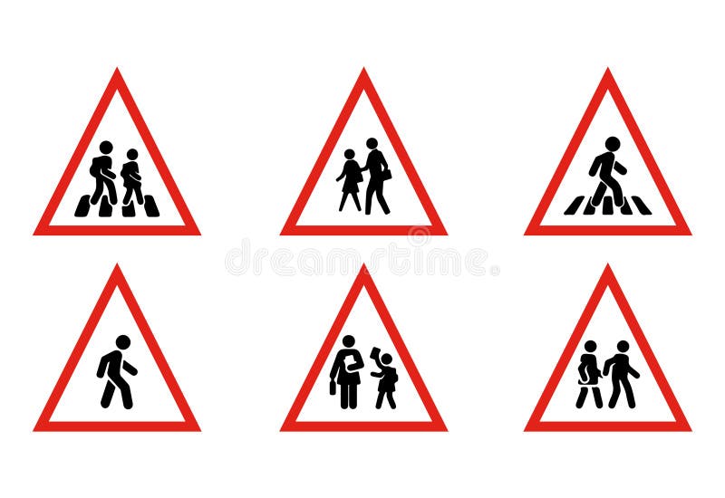 Red Triangle Pedestrian Sign Set Warning Road Safety Symbols Vector ...