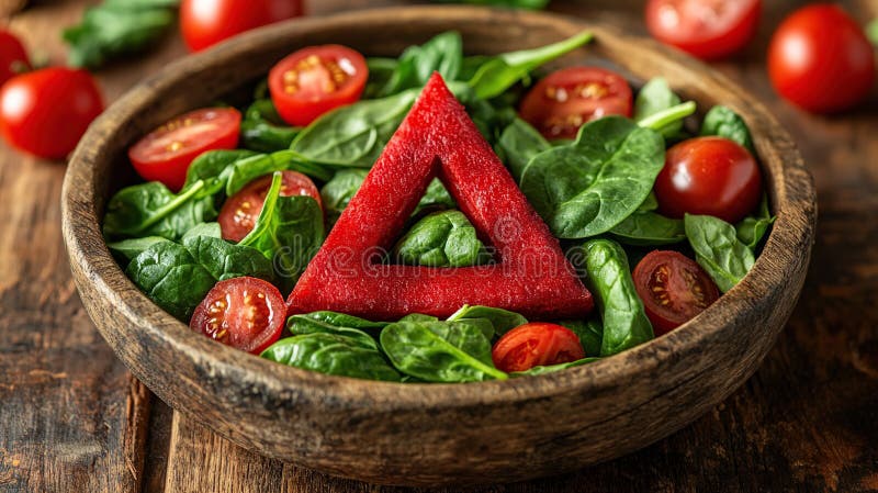 Red Triangle Salad Bowl with Fresh Ingredients Stock Illustration ...