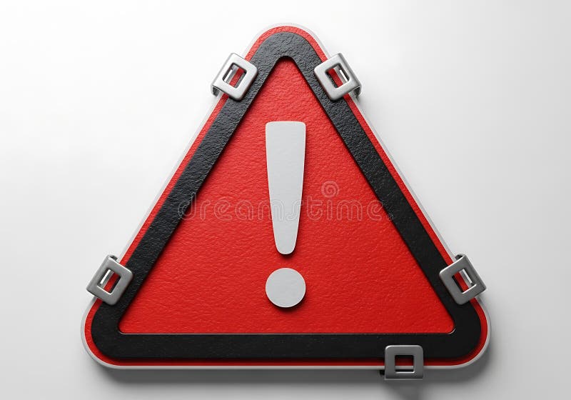 Red Triangle Warning Sign with Exclamation Mark and Metal Clips Stock ...