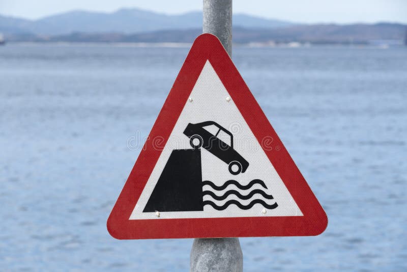 Car Falling into Water Warning Sign. Stock Image - Image of copy ...