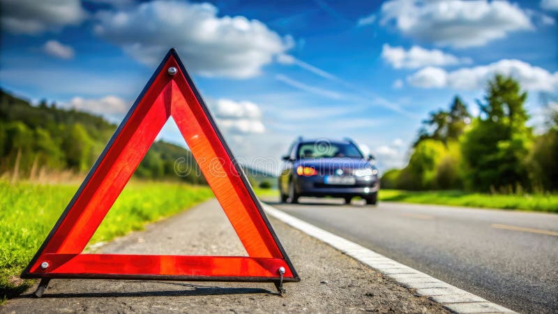 Red Triangle Warning Sign on Roadside after a Car Accident a Safety ...