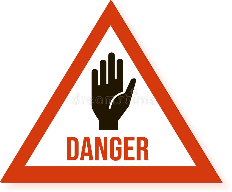 Red Triangular Danger Warning Sign Featuring a Hand Signaling To Stop ...