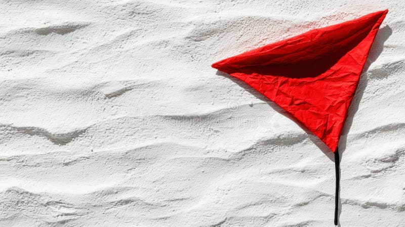 A Red Triangular Flag on a White Sandy Beach. Stock Image - Image of ...