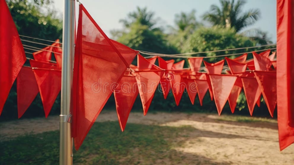 Red Triangular Flags Hanging on a String Outdoors in the Daytime Stock ...